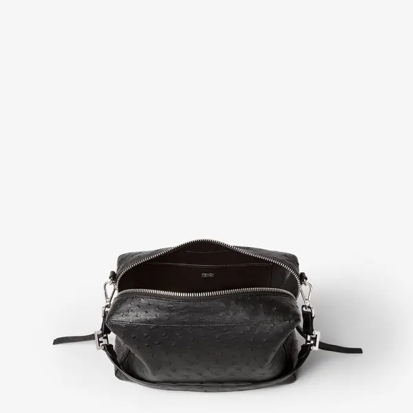 Fendi Lui Medium Black Ostrich Leather Bag